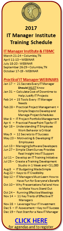 2017 IT Manager Training Schedule | ITLever™